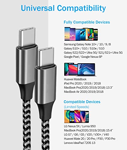 USB C Cable 10Ft for Samsung S20/S21/S22/S23 Ultra,60W 2Pack Type C Charger Fast Charging Compatible with Galaxy S20+/S21+/S22+/A70/A71/A72,Note 20 ipad 2020/pro