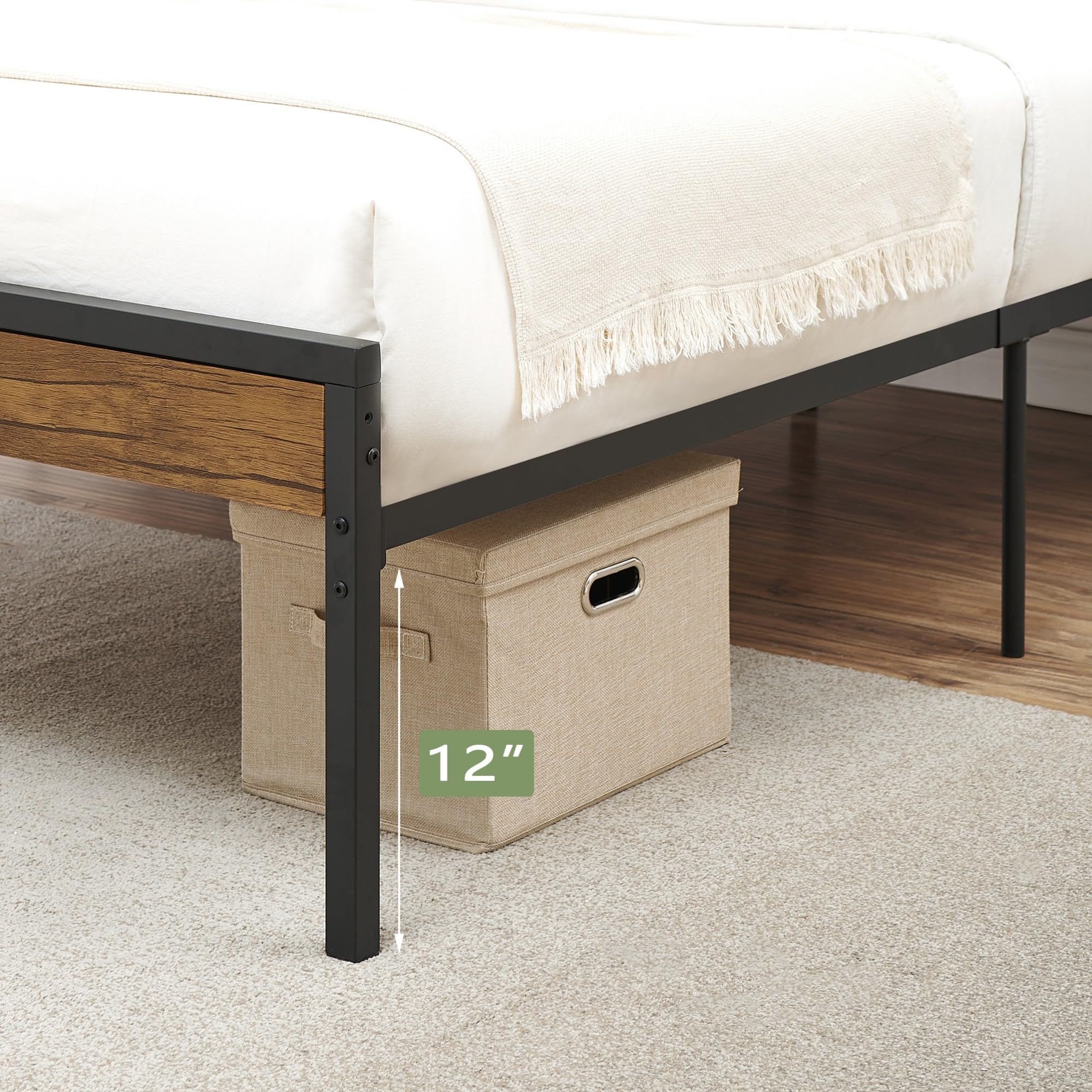 GAOMON Queen Bed Frame with Wood Headboard and Metal Slats, Mattress Foundation No Box Spring Needed Easy to Assemble Non-Shaking and Non-Noise (Queen)