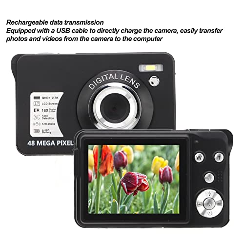 HD Digital Camera, Plastic Metal 2.7K 48MP Digital Camera Built in Fill Light 16x Zoom for Selfie