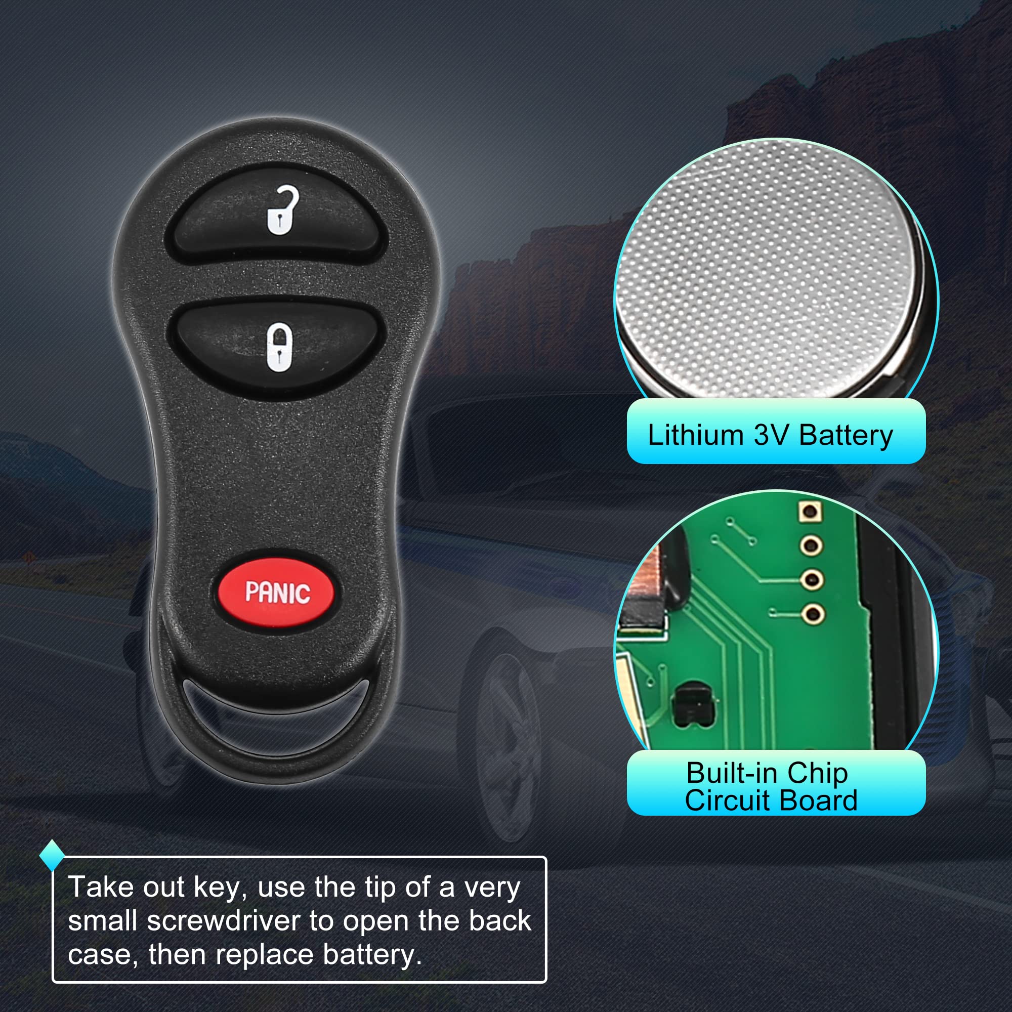 X AUTOHAUX 2pcs GQ43VT17T 315MHz Replacement Keyless Entry Remote Car Key Fob for Dodge for Ram 1500 2500 3500 Pickup 2001-2005 for Dodge Caravan 1999-2003 3 Buttons