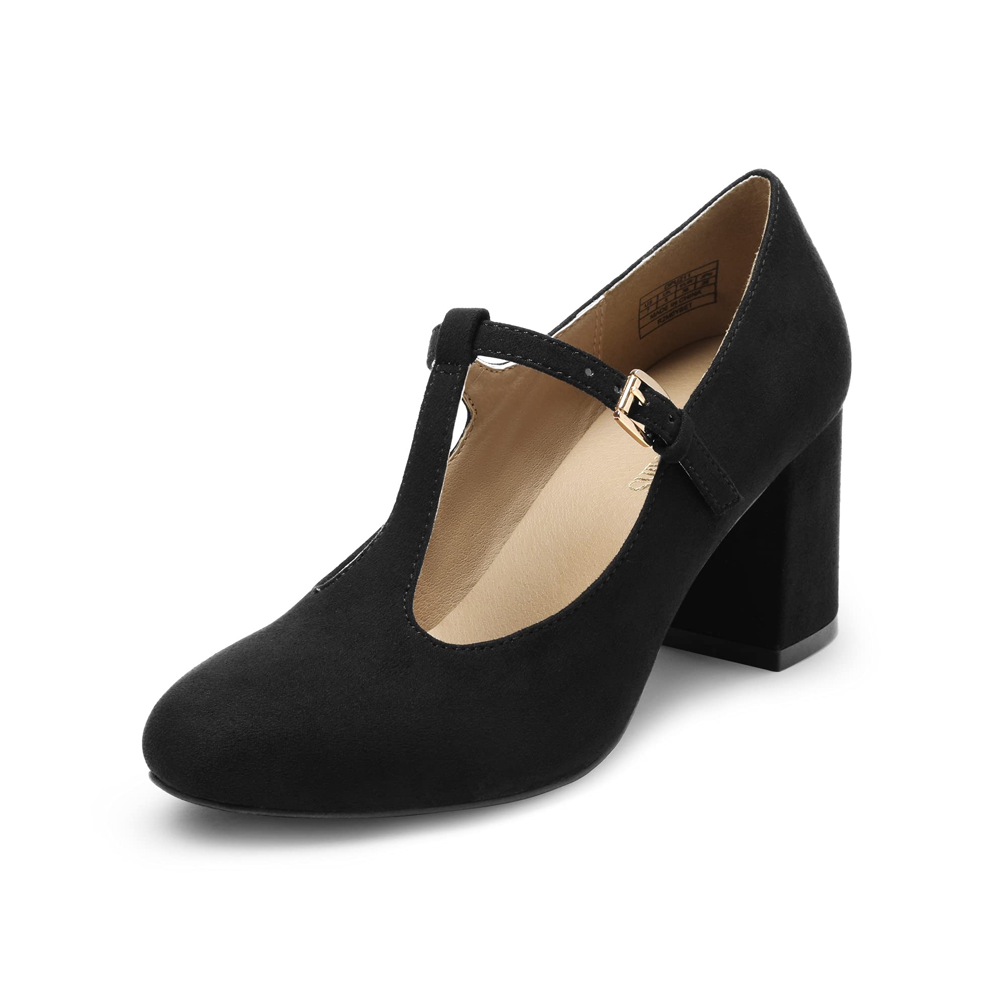 DREAM PAIRS Low Chunky Heels for Women T-Strap Mary Jane Pumps Wedding Dress Shoes,Size 8.5,Black,DPU211