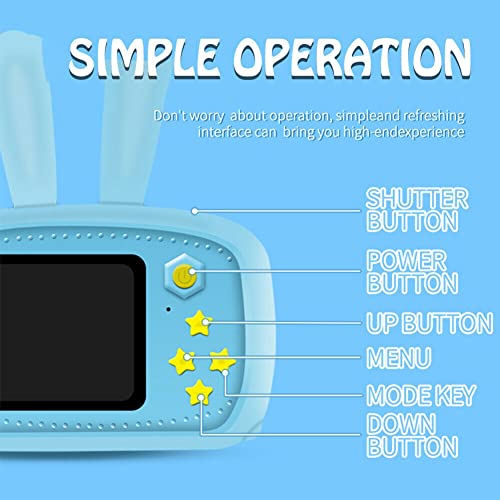Kids Camera, Rabbit Shape Video LCD Screen Kid Camera, Kids Camera for Girls, USB Data Transfer Kids Digital Camera, Battery Powered Toddler Camera Blue