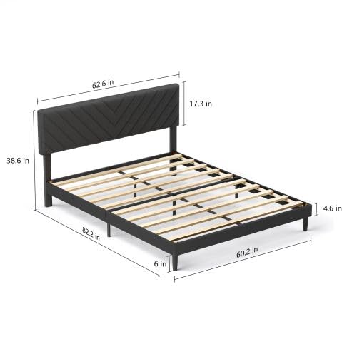 Queen Bed Frame Upholstered Platform Bed Frame with High-Adjustable Headboard, Solid Wood Slats Support, Strong Weight Capacity, Non-Slip and Noise-Free,No Box Spring Needed, Easy Assembly (Queen)