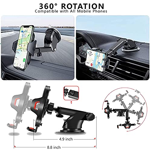 【2022 NEW】VOVIGGOL Universal Cell Phone Holder for Car Phone Mount Car Phone Holder Dashboard Windshield Air Vent Long Arm Strong Suction Cell Phone Car Mount Fit for iPhone Samsung All Phones (Black)