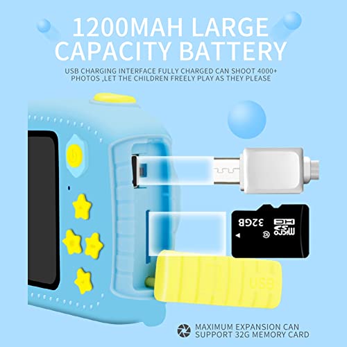 Kids Camera, Rabbit Shape Video LCD Screen Kid Camera, Kids Camera for Girls, USB Data Transfer Kids Digital Camera, Battery Powered Toddler Camera Blue