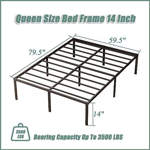 JTPTU 14 Inch Queen Size Bed Frame No Box Spring Needed,Heavy Duty Metal Queen Platform Bed Frame,Steel Slat Support, Easy Assembly, Noise Free,Black Queen Bed Frame