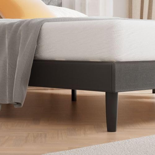 Queen Bed Frame Upholstered Platform Bed Frame with High-Adjustable Headboard, Solid Wood Slats Support, Strong Weight Capacity, Non-Slip and Noise-Free,No Box Spring Needed, Easy Assembly (Queen)
