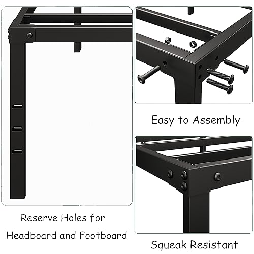 JTPTU 14 Inch Queen Size Bed Frame No Box Spring Needed,Heavy Duty Metal Queen Platform Bed Frame,Steel Slat Support, Easy Assembly, Noise Free,Black Queen Bed Frame