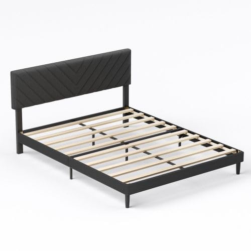 Queen Bed Frame Upholstered Platform Bed Frame with High-Adjustable Headboard, Solid Wood Slats Support, Strong Weight Capacity, Non-Slip and Noise-Free,No Box Spring Needed, Easy Assembly (Queen)