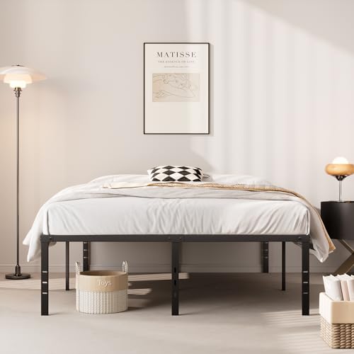 JTPTU 14 Inch Queen Size Bed Frame No Box Spring Needed,Heavy Duty Metal Queen Platform Bed Frame,Steel Slat Support, Easy Assembly, Noise Free,Black Queen Bed Frame