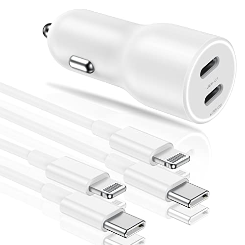 [Apple MFi Certified] Car Charger iPhone, 45w Dual USB C Port Car Charger Adapter with 2Pack Lightning Cables 6ft, Type C Rapid Fast for iPhone 13/14/12/11 Pro/Pro Max/XR/X 8/iPad/AirPods and More