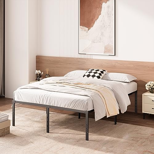 JTPTU 14 Inch Queen Size Bed Frame No Box Spring Needed,Heavy Duty Metal Queen Platform Bed Frame,Steel Slat Support, Easy Assembly, Noise Free,Black Queen Bed Frame