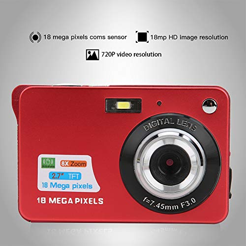 Digital Camera 8X Zoom Card Digital Camera 5 Mp 2.7In LCD Digital Cameras Display Maximum Support 32Gb Memory Card Builtin Microphone(Rouge) (Red)