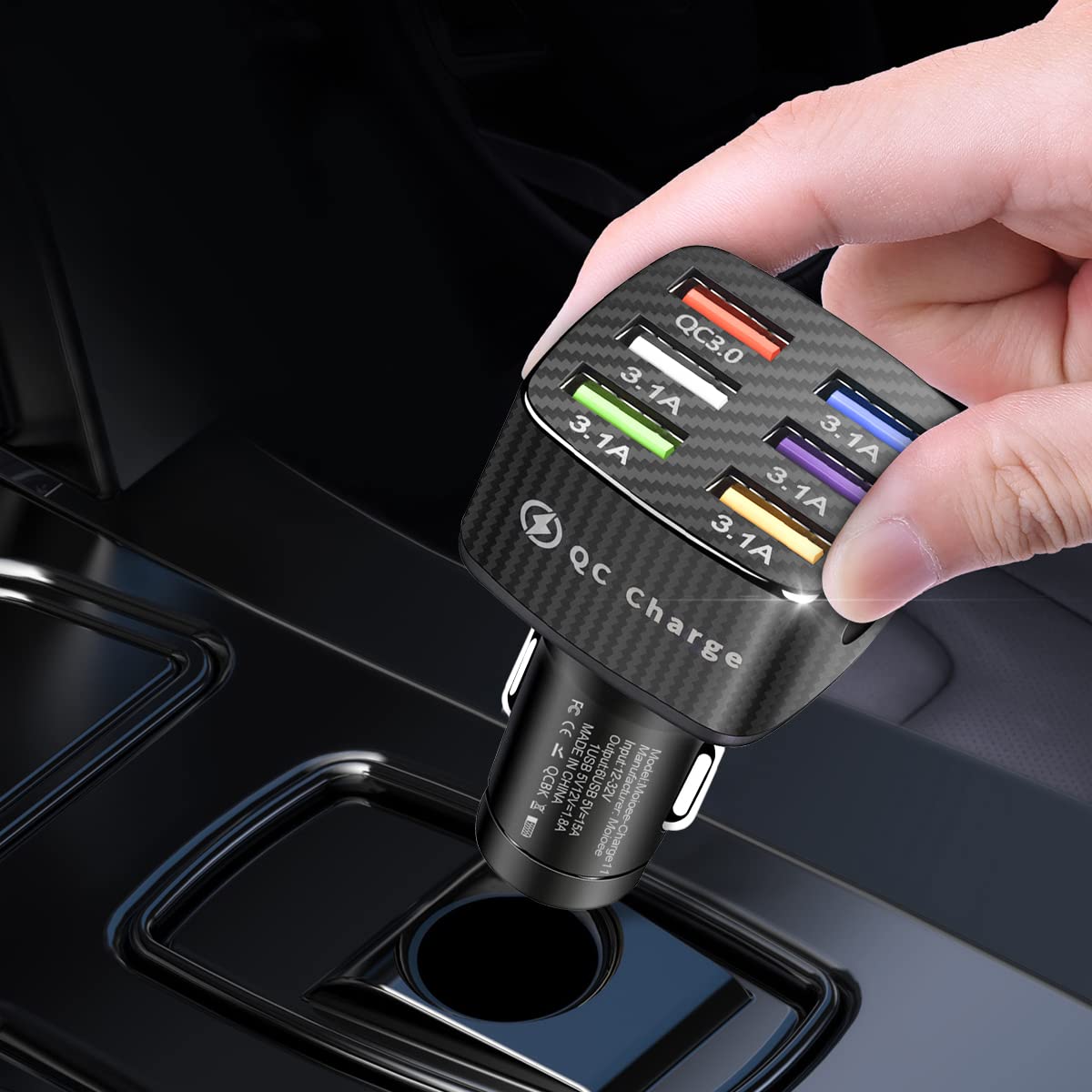 Car Charger Adapter, 6 Ports USB QC3.0 Fast Phone Charger, 32V Upgraded Quick Charging Adapter Compatible with iPhone 13/13 Pro Max/12/XS/XR, Samsung Galaxy (Black/1PCS)