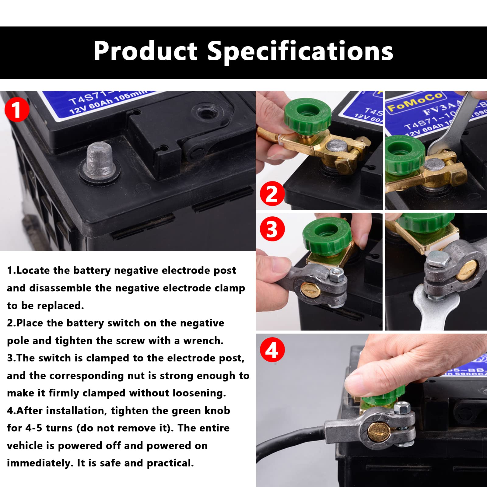 cueclue Pack-2 Cable Cut Off Switch, Copper Cable Terminal Link Quick Switch, Cable Disconnect Switch for Most Cars Boats Trucks (Gold)