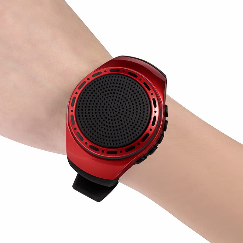 OriDecor Wireless Wearable Waterproof Wrist Portable Bluetooth Speaker Watch with Multi Function FM Radio & MP3 Player & TWS & Selfie & Ultra Long Standby Time for Running, Hiking, Riding(Red)