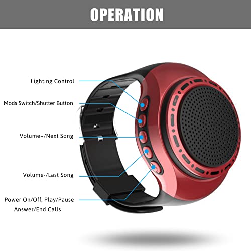 OriDecor Wireless Wearable Waterproof Wrist Portable Bluetooth Speaker Watch with Multi Function FM Radio & MP3 Player & TWS & Selfie & Ultra Long Standby Time for Running, Hiking, Riding(Red)