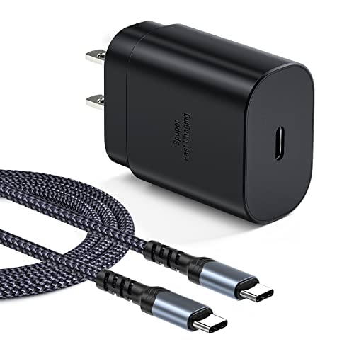 Excgood USB C Wall Charger, Super Fast Charger Type C Charging Block Compatible with Galaxy S23 Ultra/S22/S21 FE 5G/S20, Note 20/10, A14/70/71/53/23, Z Flip4, with 10ft Braided USB-C Cable (Black)
