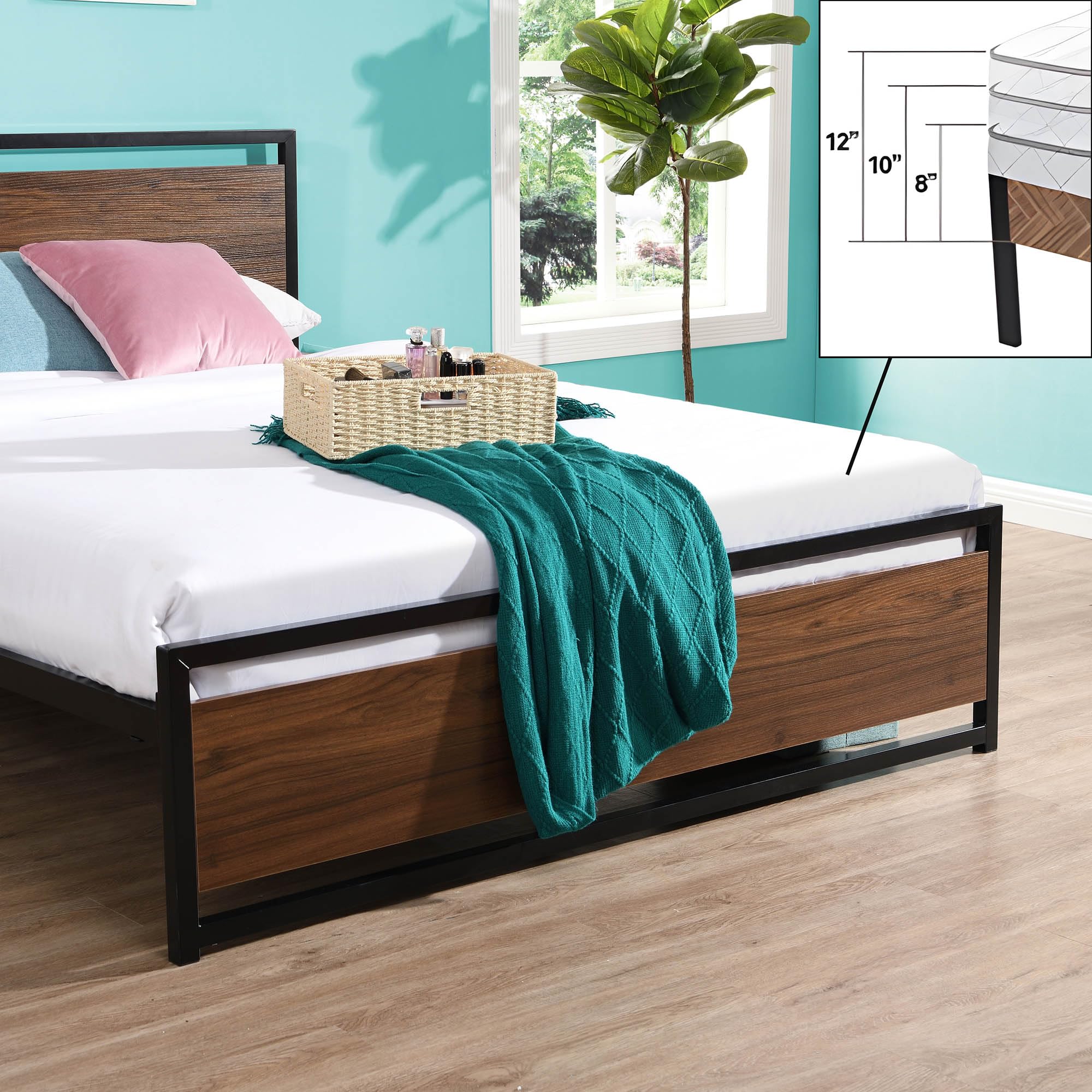 Queen Size Metal Bed Frame,Industrial Platform Queen Bed Frame with Headboard and Footboard,Mattress Foundation with Strong Steel Slat Support,11" Under Bed Storage Space,Easy Assembly