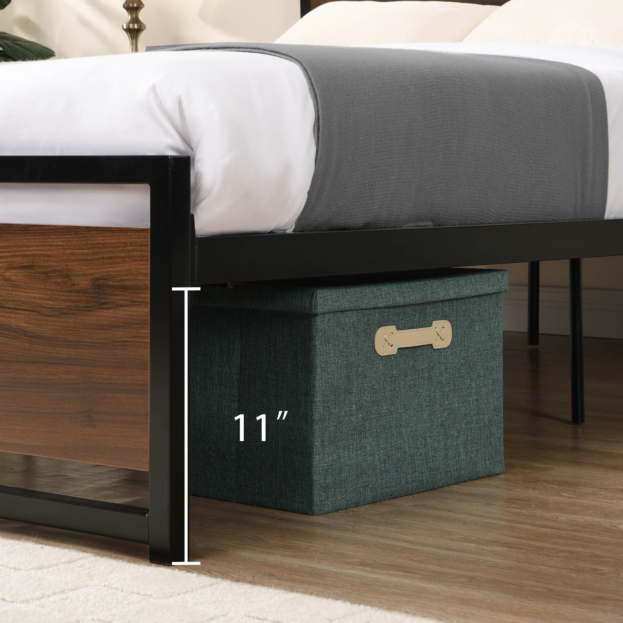 Queen Size Metal Bed Frame,Industrial Platform Queen Bed Frame with Headboard and Footboard,Mattress Foundation with Strong Steel Slat Support,11" Under Bed Storage Space,Easy Assembly