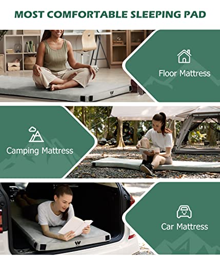 Willpo CertiPUR-US Memory Foam Camping Mattress Portable Sleeping Pad Guest Floor Bed Lightweight Outdoor Tent Mattress with Waterproof Cover & Travel Bag-Kid, Grey