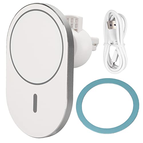Wireless Car Charger, 15W Qi Fast Charging Auto Clamping Car Mount Magnetic 360 Degrees Rotation Dashboard Windshield Phone Holder (White)