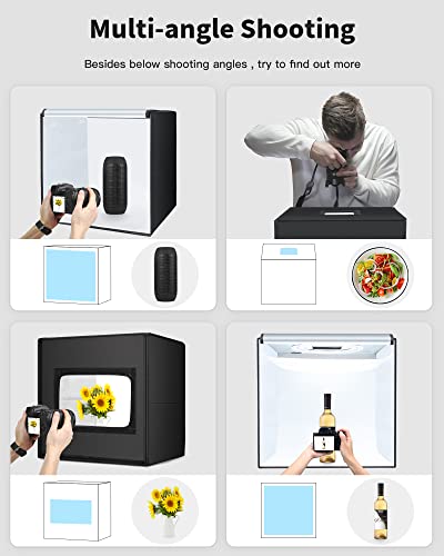 Glendan Light Box Photography, Portable Photo Studio Light Box, 16" x 16" Professional Dimmable Shooting Tent Kit with 216 LED Table Top Light & 6 Backdrops Photo Box for Product Photography