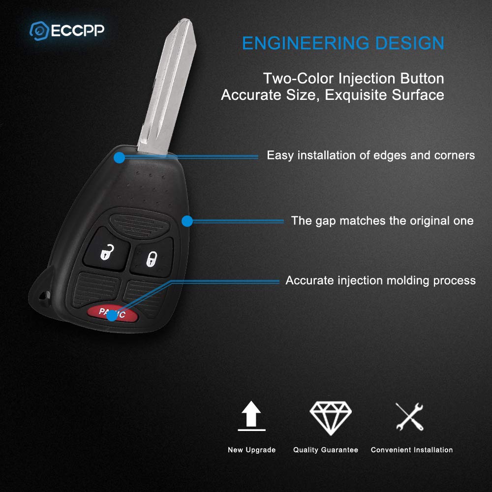 ECCPP OHT692713AA 2X Replacement fit for Uncut Keyless Entry Remote Control Car Key Fob (only Shell Case) for C hrysler for D odge for J eep Series OHT692713AA OHT692427AA OHT692714A M3N5WY72XX