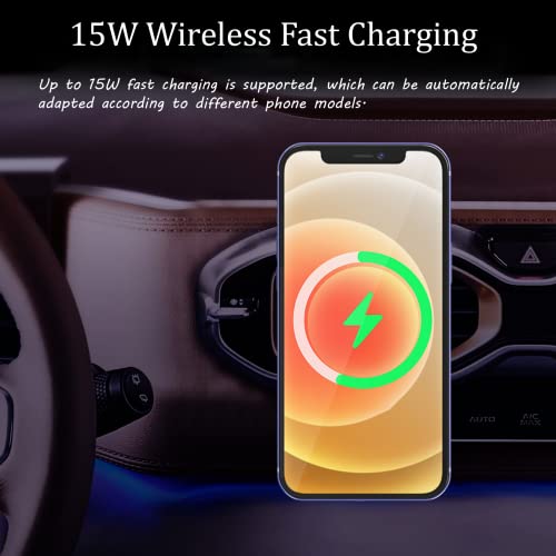 Wireless Car Charger, 15W Qi Fast Charging Auto Clamping Car Mount Magnetic 360 Degrees Rotation Dashboard Windshield Phone Holder (White)