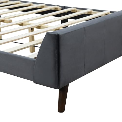Livavege Queen Bed Frame with Wingback Headboard and Footboard, Velvet Upholstered Platform w/Wooden Slats Support, Queen Size Bedframe No Box Spring Needed, Easy Assembly/Mattress Foundation