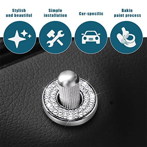Ziciner Bling Inner Car Door Lock Covers, 4 Pcs Rhinestones Auto Pull Rod Bolt Decoration Stickers, Sparkly Vehicle Door Lock Decals, Compatible with C Class C200L GLC260 C260L (White)