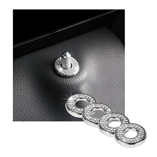Ziciner Bling Inner Car Door Lock Covers, 4 Pcs Rhinestones Auto Pull Rod Bolt Decoration Stickers, Sparkly Vehicle Door Lock Decals, Compatible with C Class C200L GLC260 C260L (White)