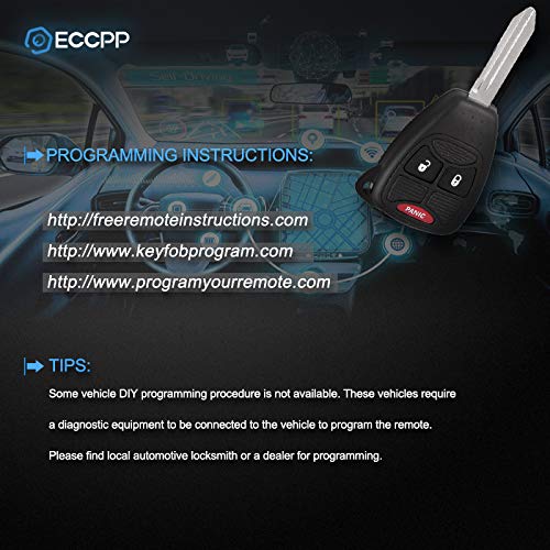 ECCPP OHT692713AA 2X Replacement fit for Uncut Keyless Entry Remote Control Car Key Fob (only Shell Case) for C hrysler for D odge for J eep Series OHT692713AA OHT692427AA OHT692714A M3N5WY72XX