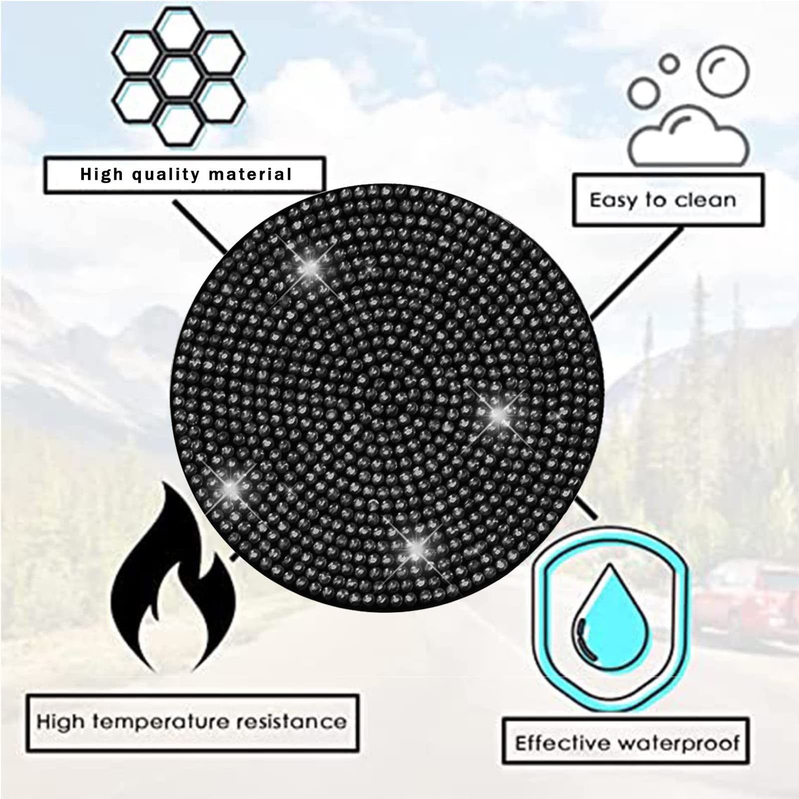 2 Pack Coaster for Car Cup Holder,Auto Anti Slip Bling Cup Holder Coaster,2.75 inch Surface Full Crystal Rhinestone car Coaster Car Interior Accessories(Black)
