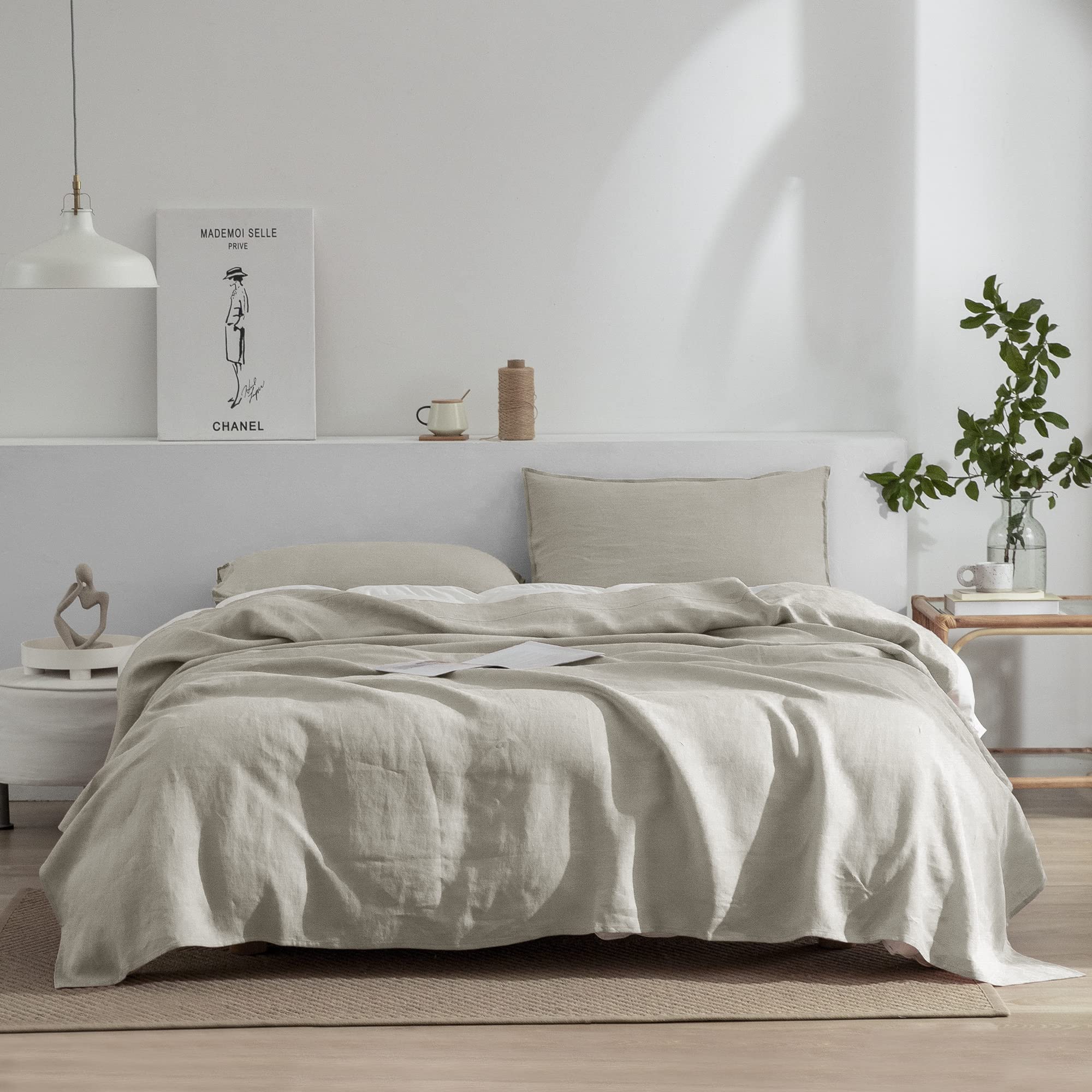 EVERLY Hemp Queen Size Sheets Set, Natural Premium Hemp Sheets, Deep Pocket 4 Piece Bed Sheet Set, Easy-Fit Breathable Cooling Sheets, Wrinkle Fade Resistant Sheet Sets-Beige