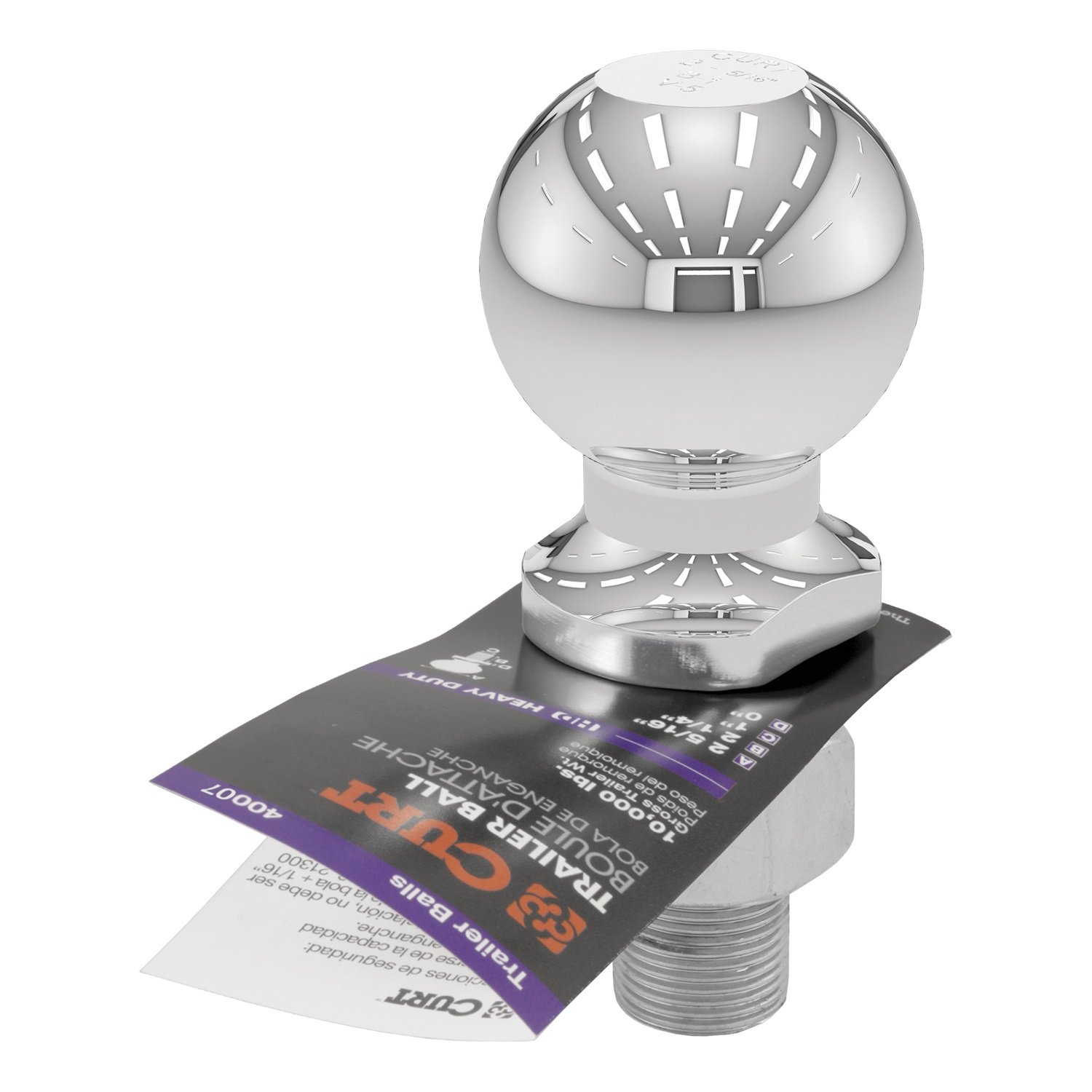 CURT 40007 Chrome Trailer Hitch Ball, 10,000 lbs, 2-5/16-Inch Diameter, 1 x 2-1/4-Inch Shank