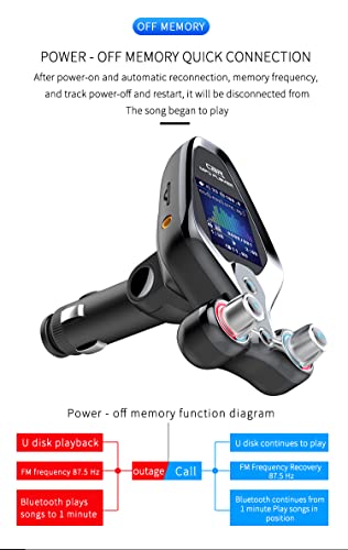 Bluetooth 5.0 FM Transmitter for Car, QC3.0 & TFT Colorful Display Wireless Bluetooth FM Radio Adapter Four Music Player Mode/Car Kit,Hands-Free Calls Support TF Card/U Disc Aux Input/Output