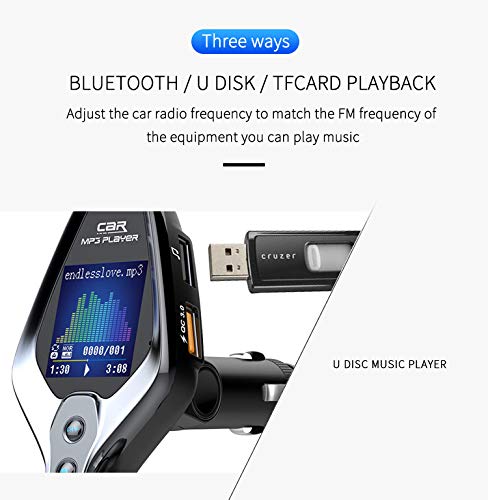 Bluetooth 5.0 FM Transmitter for Car, QC3.0 & TFT Colorful Display Wireless Bluetooth FM Radio Adapter Four Music Player Mode/Car Kit,Hands-Free Calls Support TF Card/U Disc Aux Input/Output