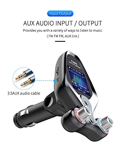 Bluetooth 5.0 FM Transmitter for Car, QC3.0 & TFT Colorful Display Wireless Bluetooth FM Radio Adapter Four Music Player Mode/Car Kit,Hands-Free Calls Support TF Card/U Disc Aux Input/Output
