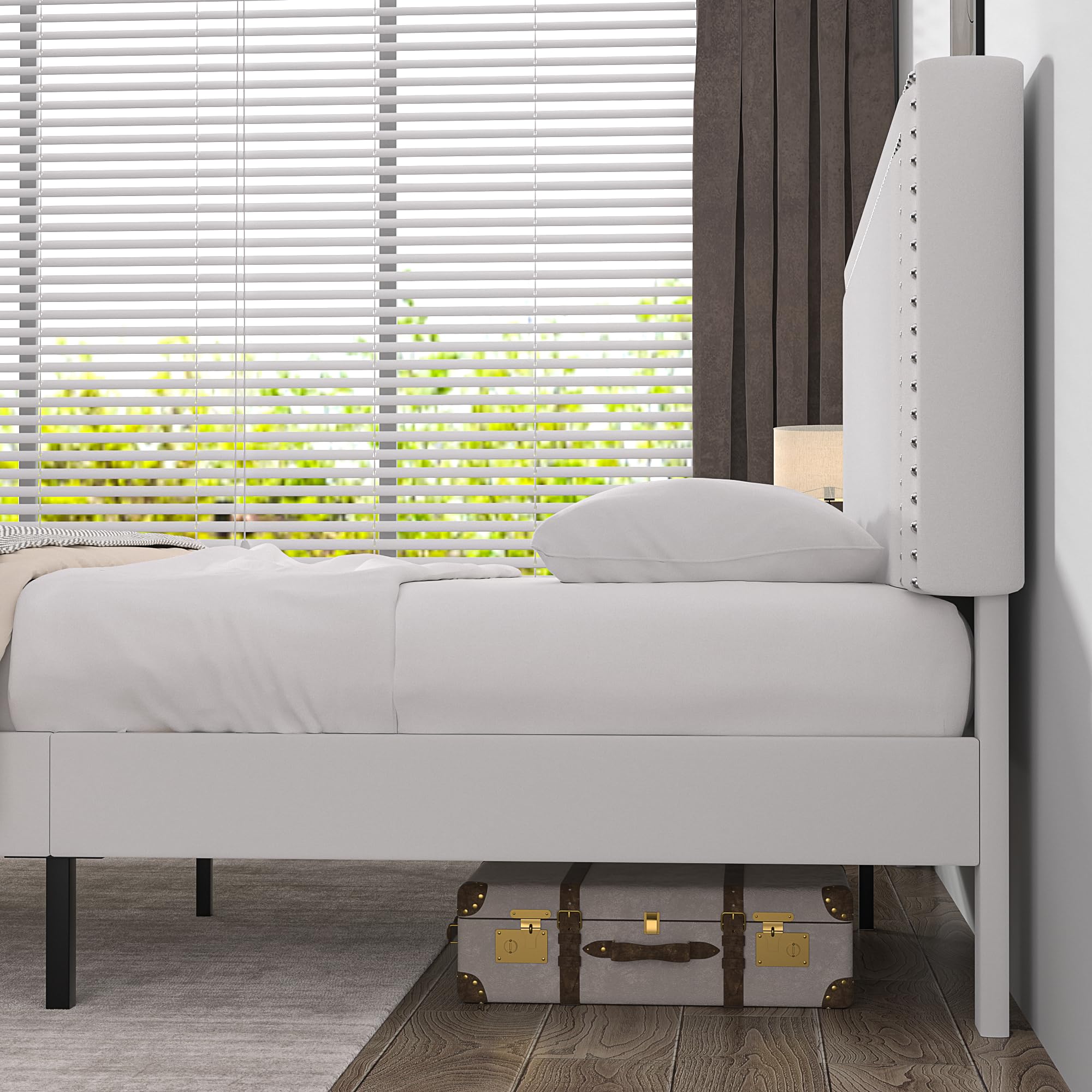 VECELO Queen Size Platform Bed Frame with Height Adjustable Upholstered Headboard, Modern Mattress Foundation,Strong Wood Slat Support, No Box Spring Needed, Easy Assembly