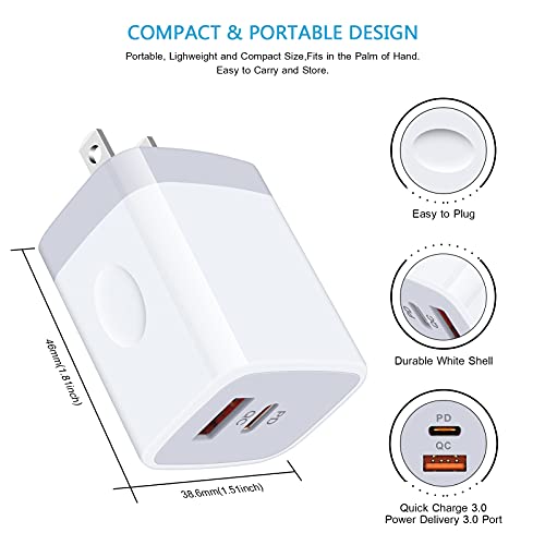 USB C Wall Charger, PD Charger Adapter, 3Pack 20W Power Delivery +Quick Charge 3.0 Dual Port Fast Charger Block Wall Plug for iPhone 14 13 12 11 Pro Max Mini 10 SE XR XS X,Samsung S23 S22 S21 S20 A13