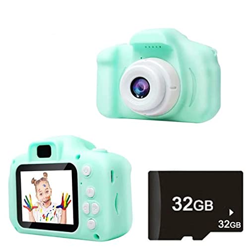 Kids Camera, Children Digital Rechargeable Cameras Toddler Educational Toys, Mini Children Video Record Camera, 2 Inch Screen & 32GB SD Card for Birthday (Green)