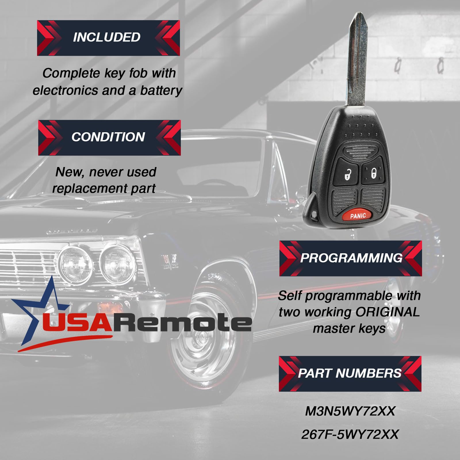 fits Dodge Caravan and Grand Caravan/Chrysler Town Country 2004 2005 2006 2007 Car Key Fob Keyless Entry Remote (M3N5WY72XX 3-btn)