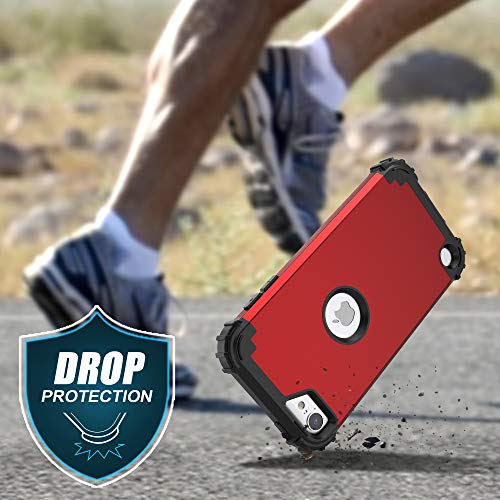 iPod Touch 7th Generation Case with 2 Screen Protectors, IDweel Hybrid 3 in 1 Shockproof Slim Heavy Duty Hard PC Cover Soft Silicone Rugged Bumper Full Body Case for iPod Touch 5/6/7th Gen, Red