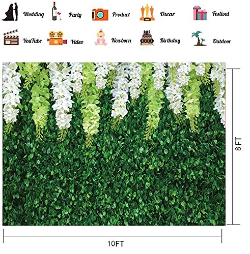 CHAIYA 10x8ft Greenery Backdrop with Flowers Green Leaf White Flower Photo Backdrops Bridal Shower Backdrop for Wedding Backdrops Reception Ceremony Birthday Party Decoration CY-027