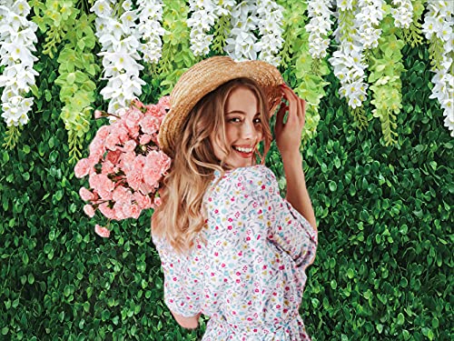 CHAIYA 10x8ft Greenery Backdrop with Flowers Green Leaf White Flower Photo Backdrops Bridal Shower Backdrop for Wedding Backdrops Reception Ceremony Birthday Party Decoration CY-027