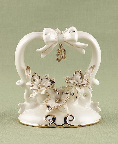 Hortense B. Hewitt Wedding Accessories 50th Anniversary Porcelain Cake Top, 4.5-Inches Tall