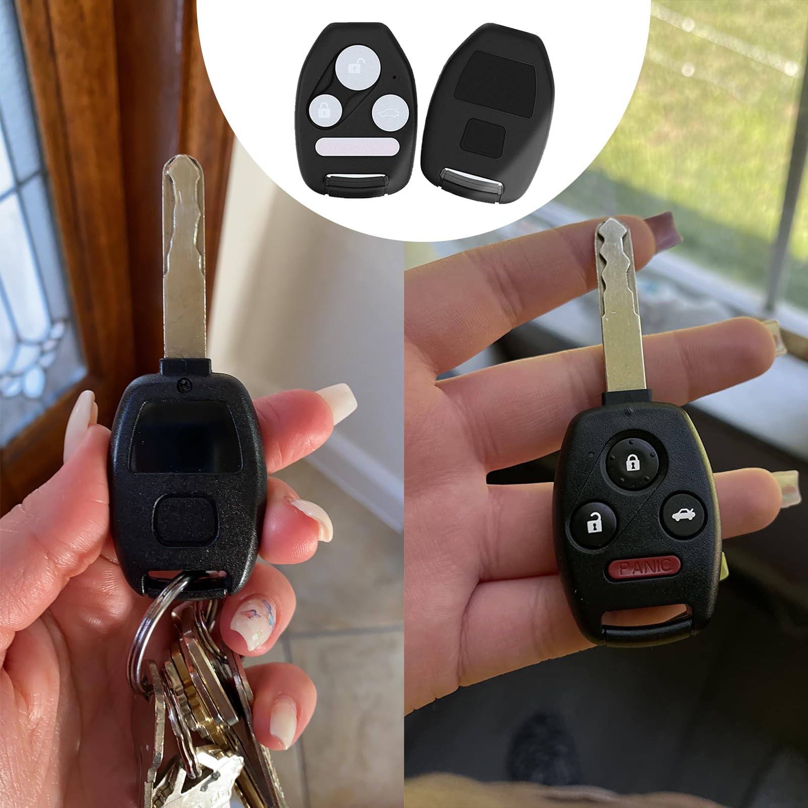 Kewucn Replacement Key Fob Case Shell, 2 PCS No Cutting Required Car Key Fob Keyless Entry Remote Shell Case, Fits for 2003-2012 Accord/ 2006-2013 Civic EX/ 2009-2015 Pilot/ 2005-2006 CR-V
