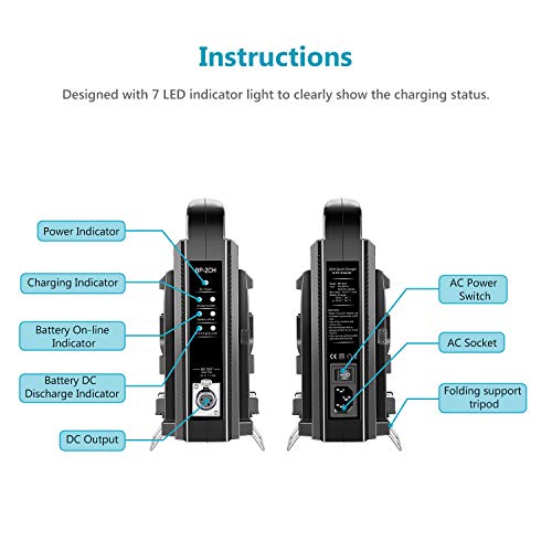 Neewer BP-2CH Dual Channel V-Mount/V Lock Battery Charger with DC 16.5V Power Supply Output Compatible with Any V-Mount Battery (XLR Cable/Battery Not Included)
