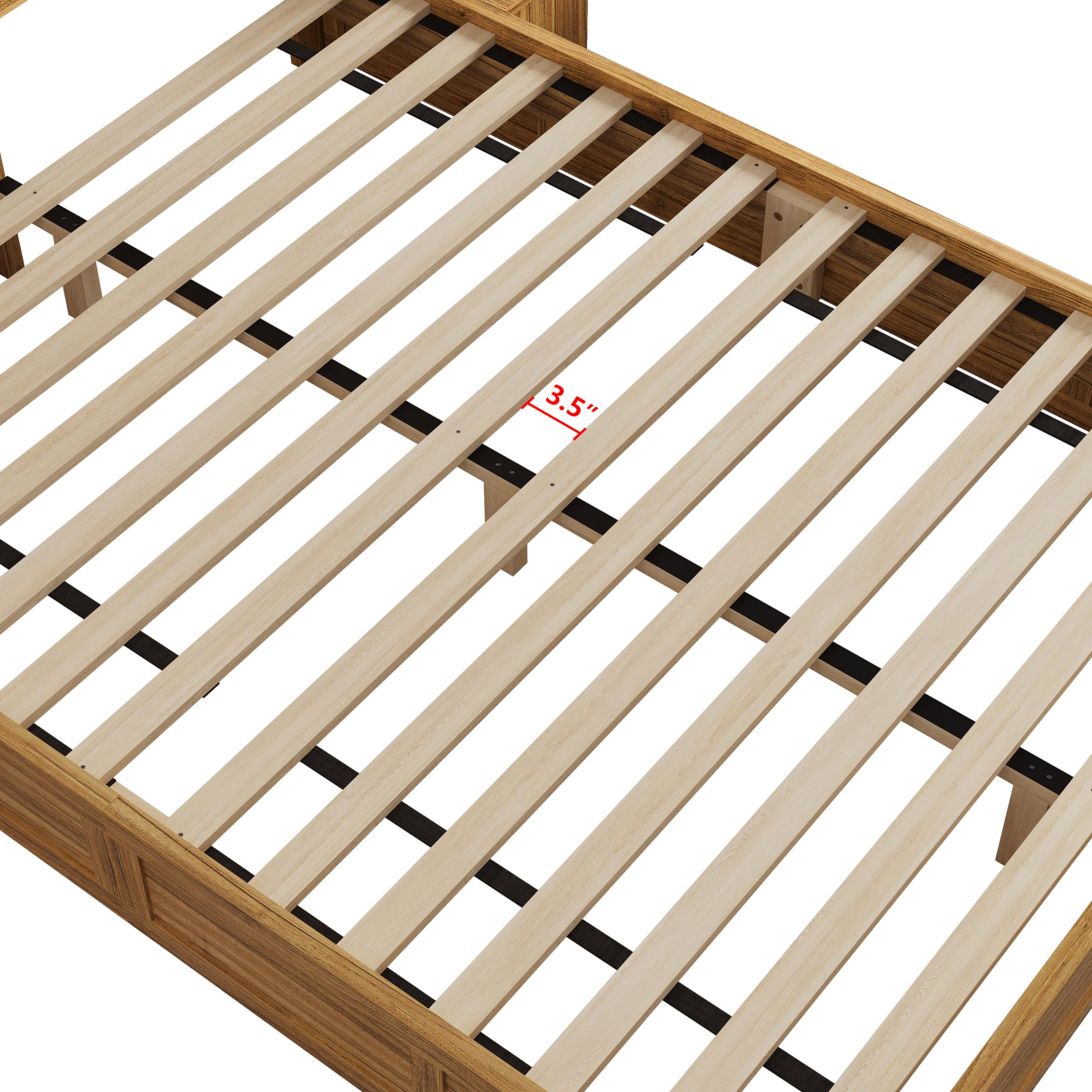 Queen Bed Frame with Rechargeable Nightstand, Wooden Platform Bed with Headboard, Sturdy and Noiseless, No Box Springs Needed, Easy to Assemble, Rustic Wood